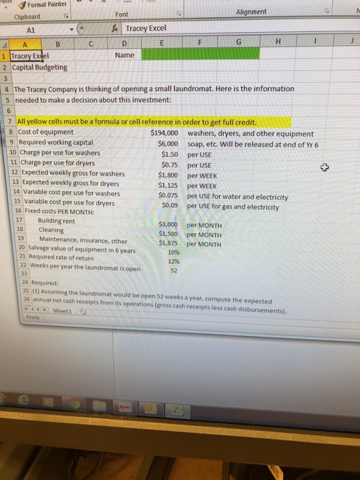 Solved Format Painter Clipboard Alignment Font Tracey Excel | Chegg.com