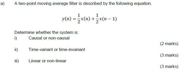 Solved A two-point moving average filter is described by the | Chegg.com