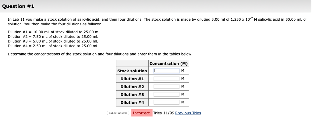 Solved Question #1 In Lab 11 you make a stock solution of | Chegg.com