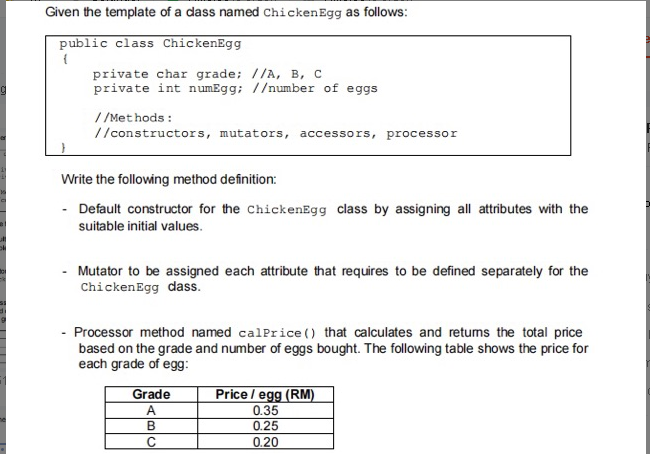 Solved Given the template of a dass named Chicken Egg as | Chegg.com