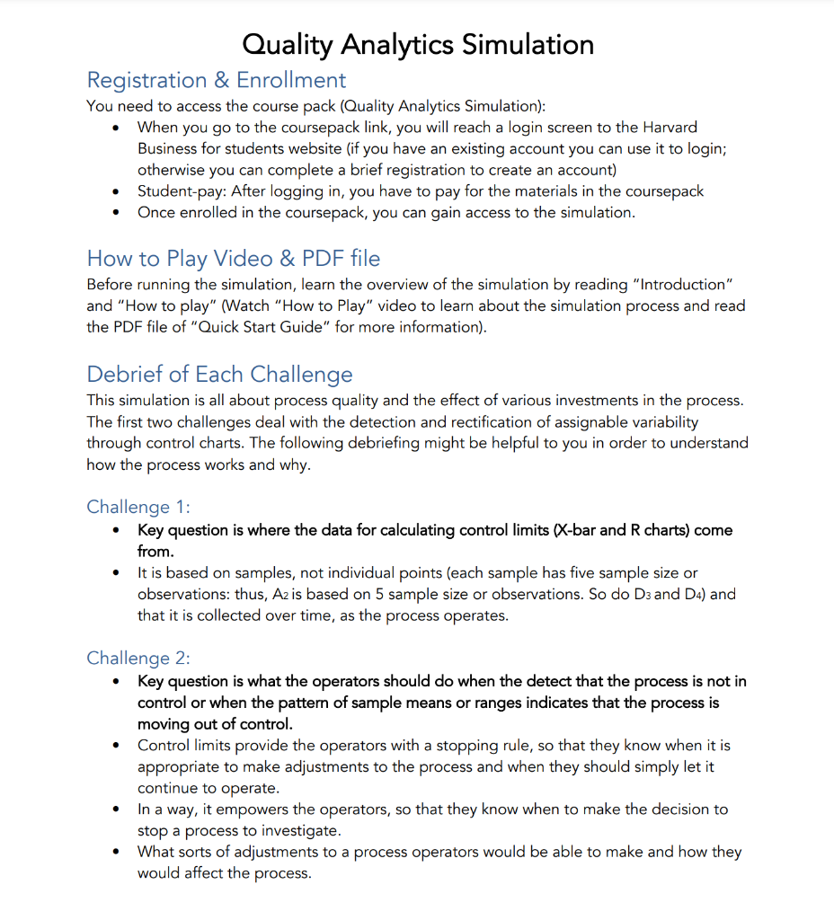 Quality Analytics Simulation Registration & | Chegg.com