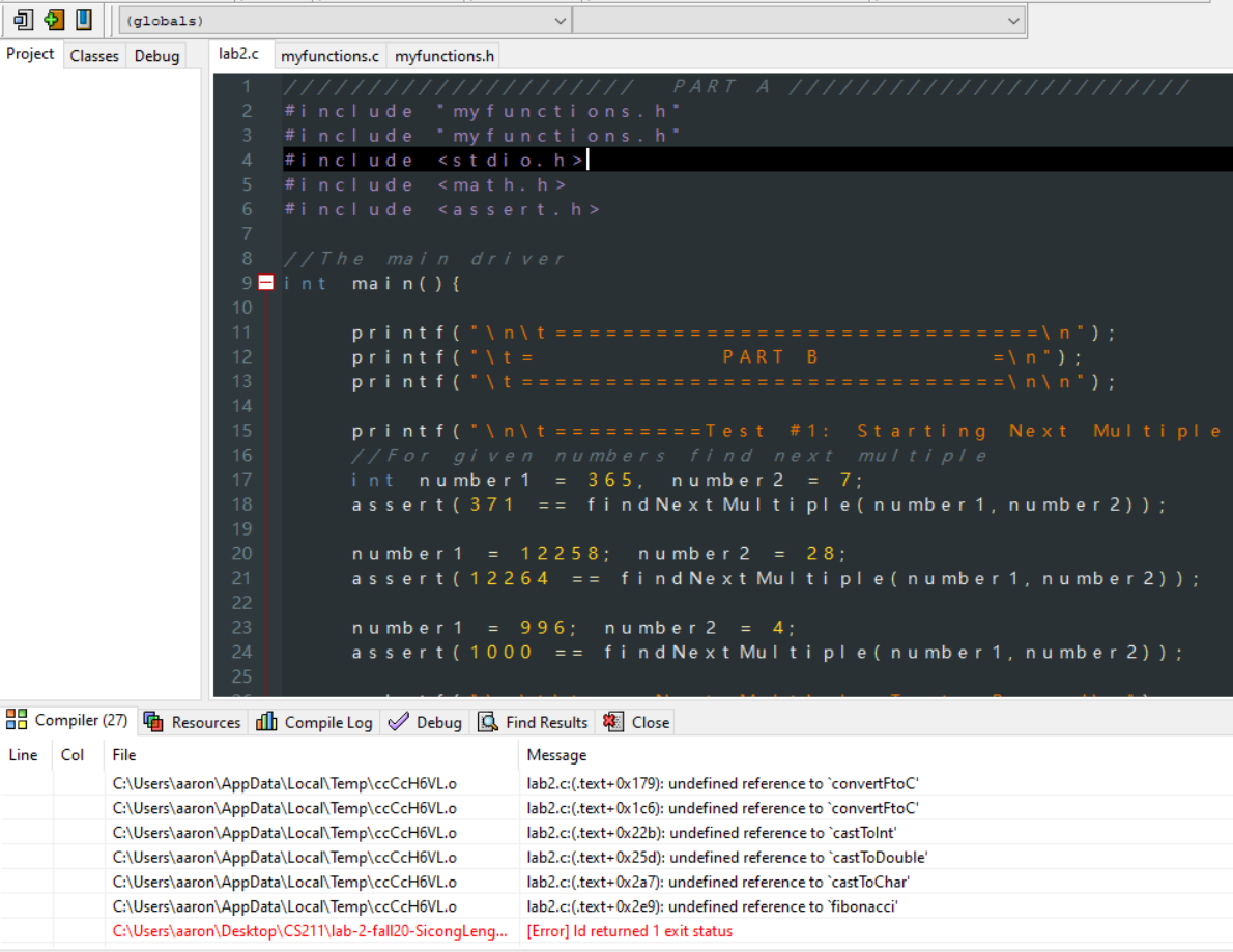 Solved "roject Classes Debug nu mber 2); lab2.c | Chegg.com
