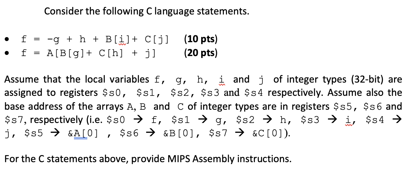 Consider the following C language statements. - | Chegg.com