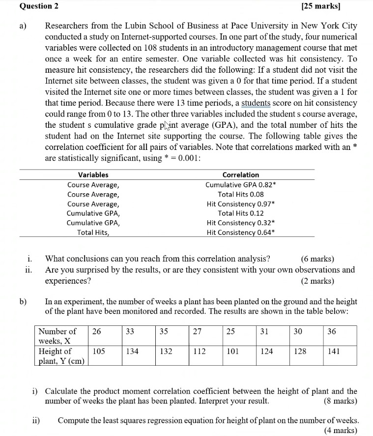 Solved Question 2[25 ﻿marks]a) ﻿Researchers from the Lubin | Chegg.com