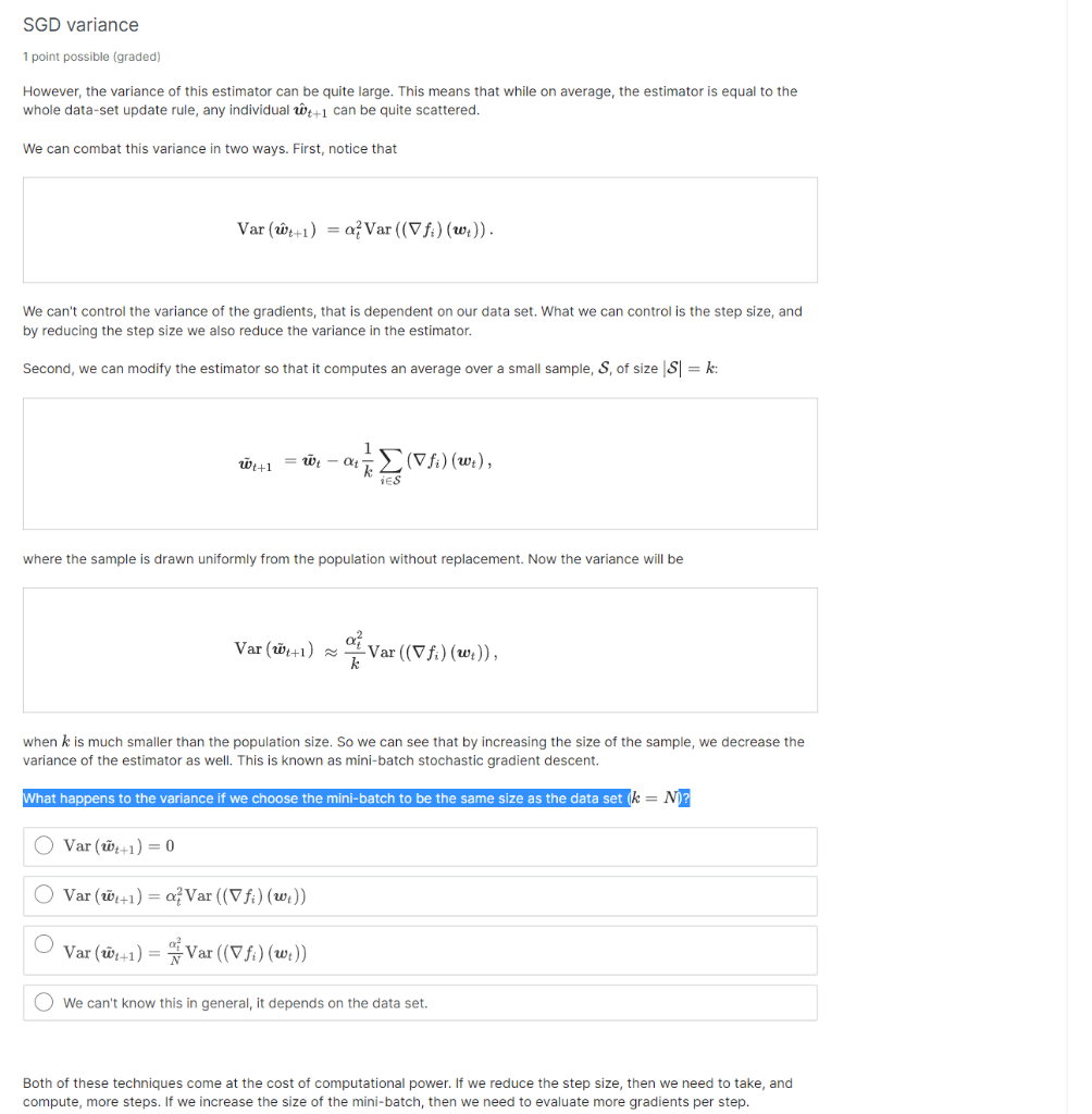 Solved SGD variance 1 point possible (graded) However, the | Chegg.com