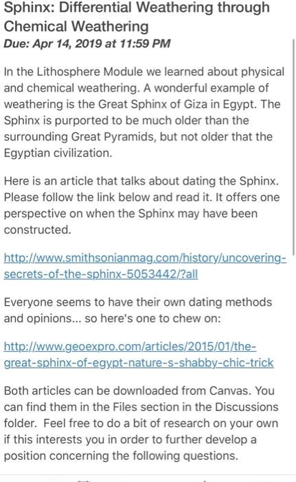 Sphinx: Differential Weathering through Chemical | Chegg.com