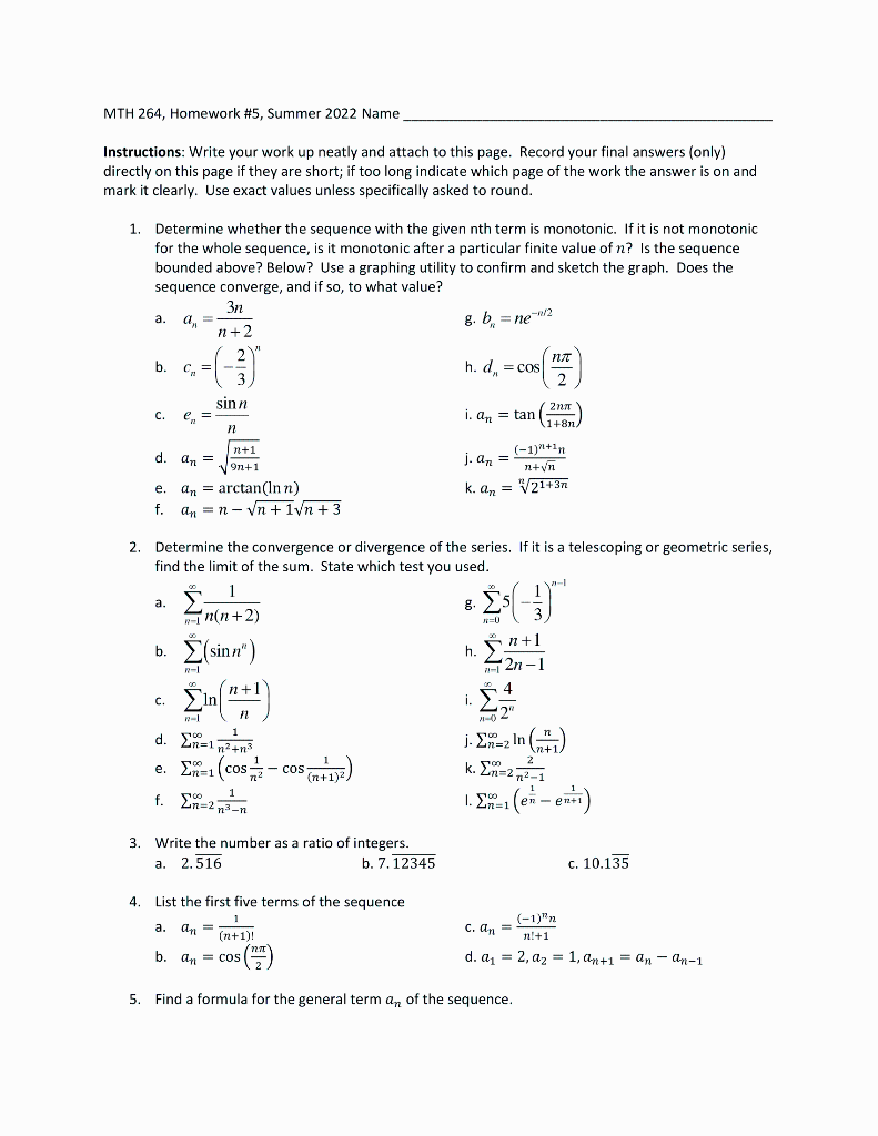 Solved Determine whether the sequence with the given nth | Chegg.com