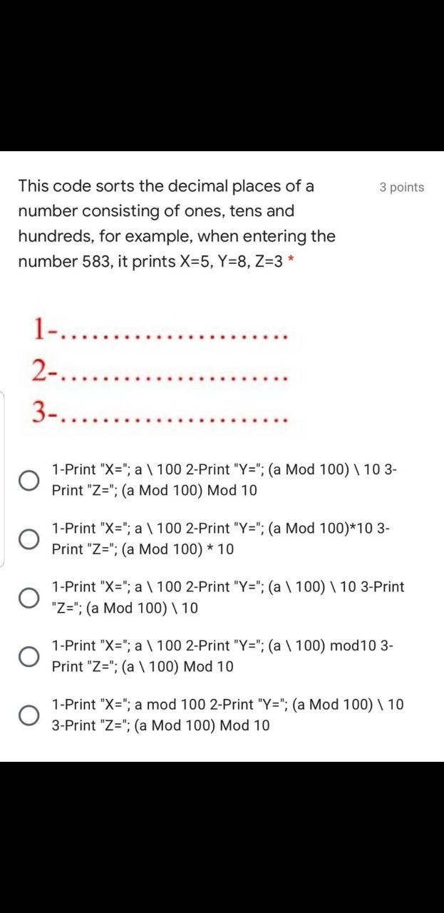 Solved 3 points This code sorts the decimal places of a | Chegg.com