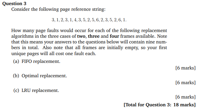 Solved Question 3 Consider the following page reference | Chegg.com
