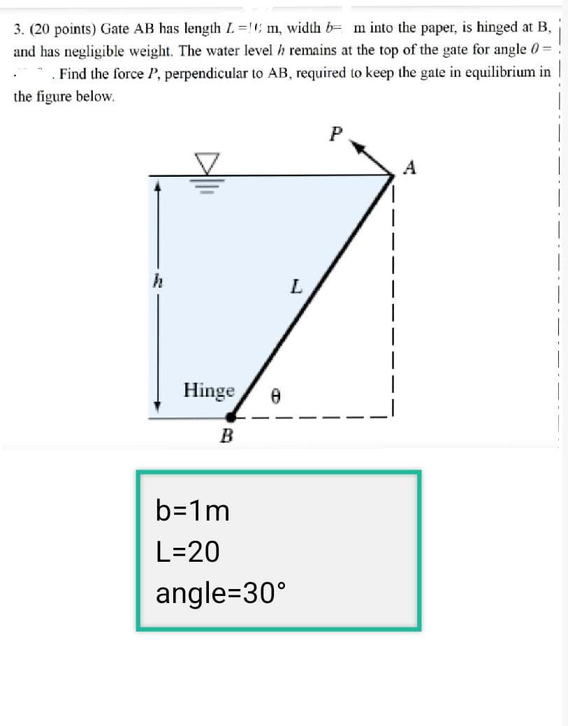 Solved 3. (20 points) Gate AB has length L=11, m, width b=m | Chegg.com