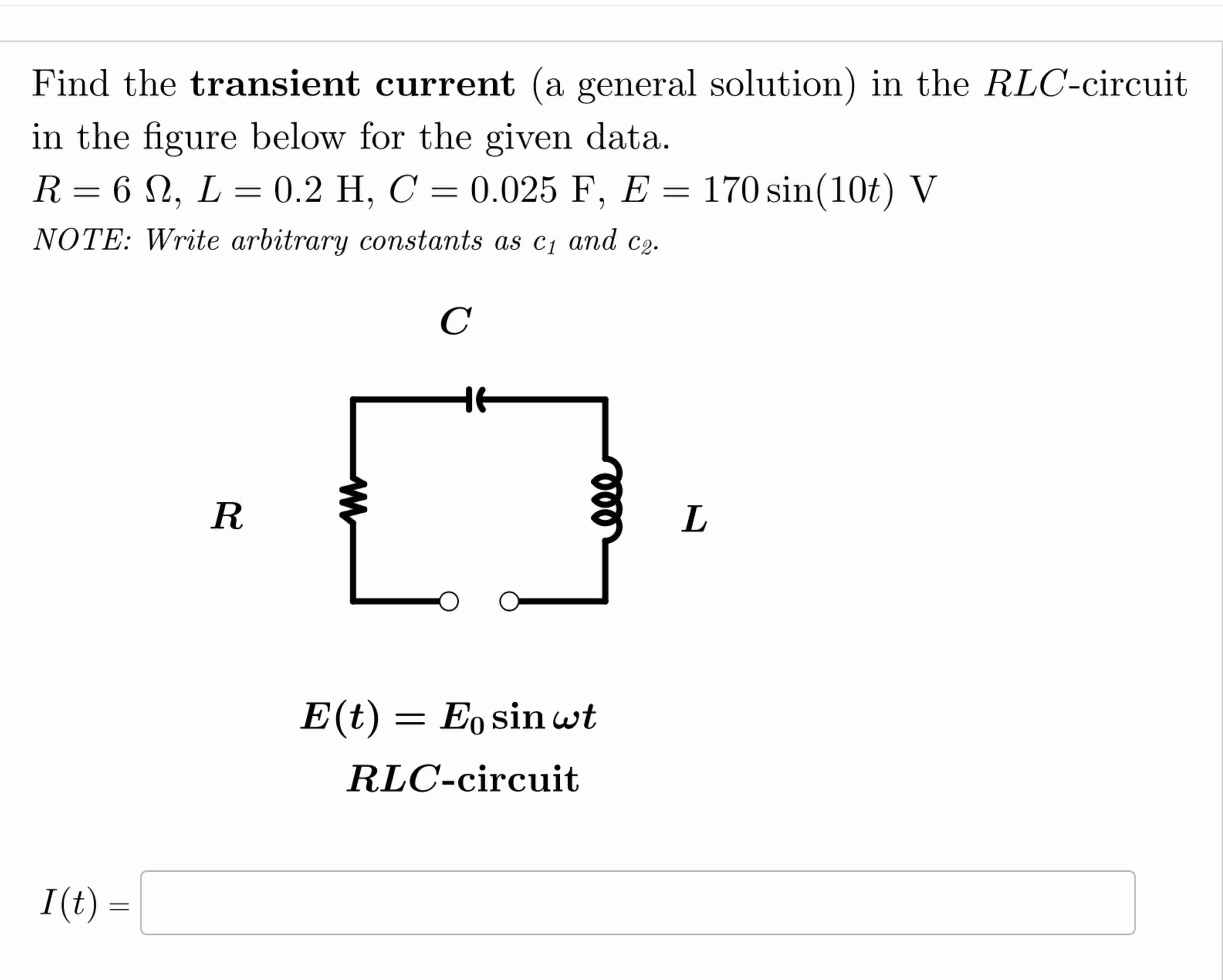 Solved Find the transient current (a ﻿general solution) in | Chegg.com