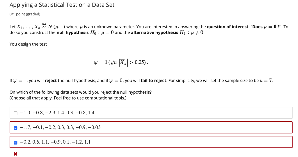 Solved Applying a Statistical Test on a Data Set 0/1 point | Chegg.com