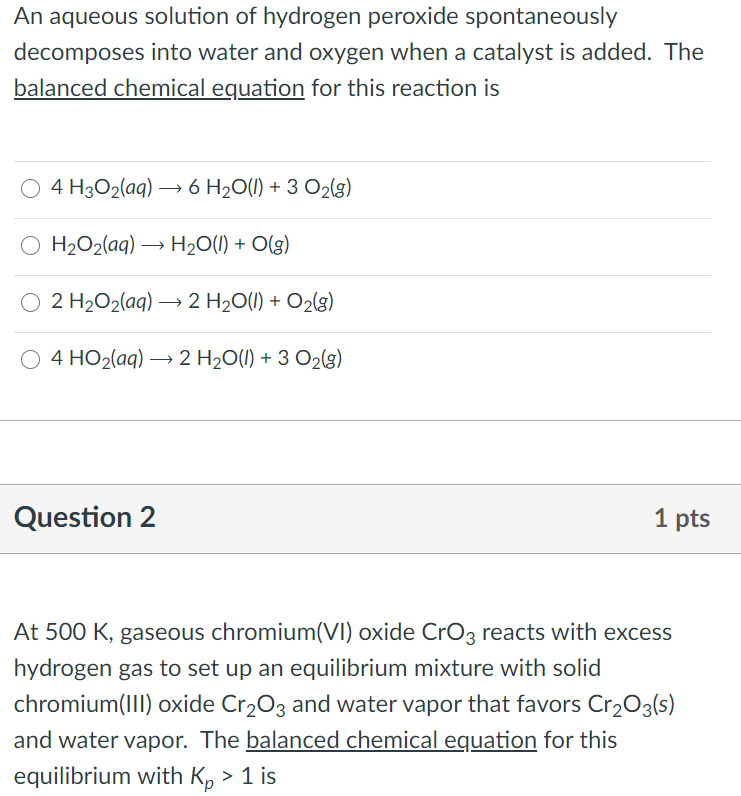 Solved An aqueous solution of hydrogen peroxide | Chegg.com