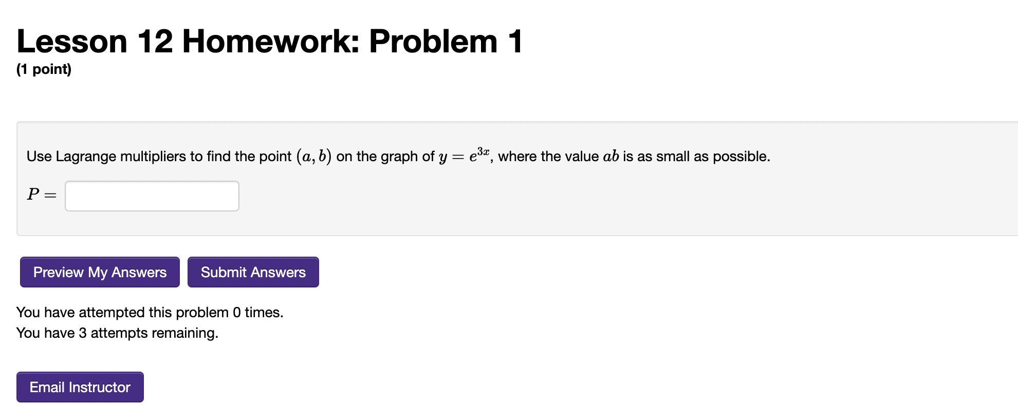 Solved Lesson 12 Homework: Problem 1 (1 point) Use Lagrange | Chegg.com