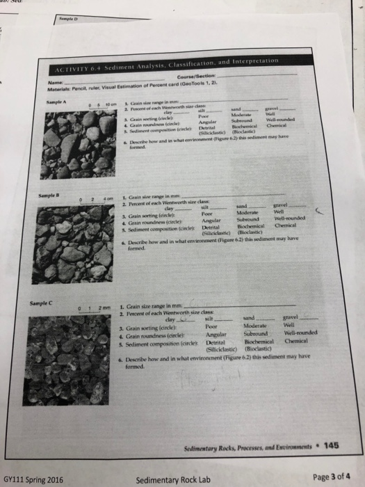 ACTIVITY 6.4 Sediment Analysis, Classification, and | Chegg.com