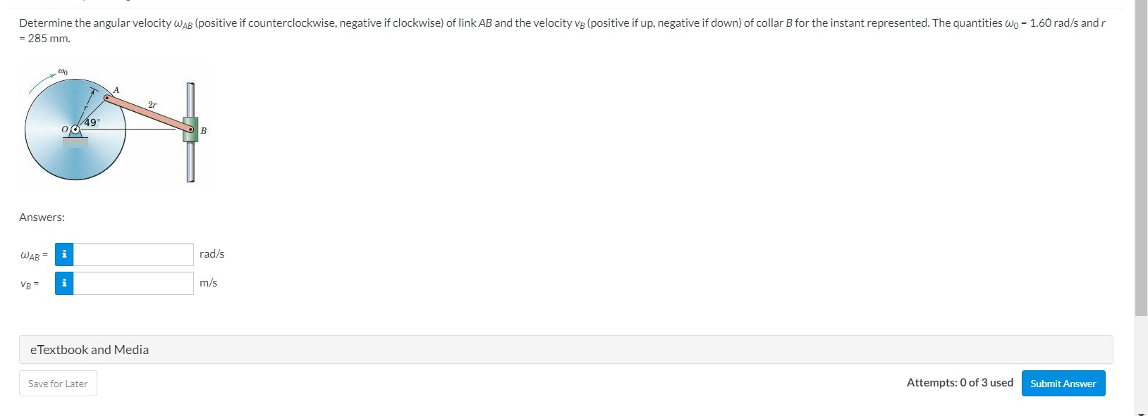Solved Determine the angular velocity WAB (positive if | Chegg.com