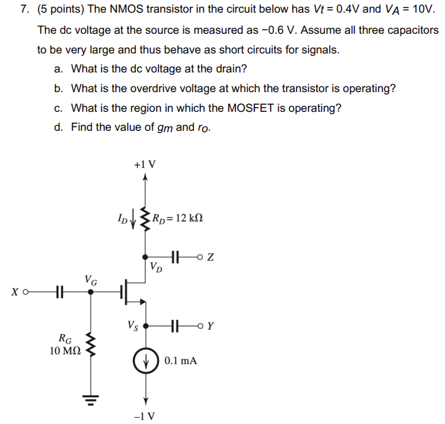 Solved (5 ﻿points) ﻿The NMOS transistor in the circuit below | Chegg.com