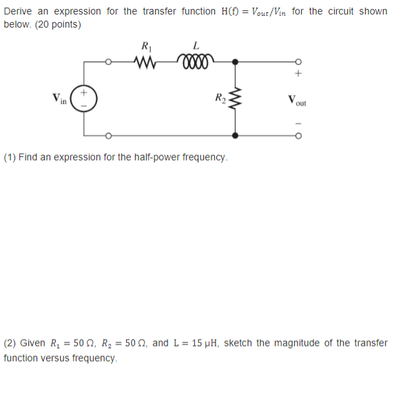Solved Derive an expression for the transfer function | Chegg.com