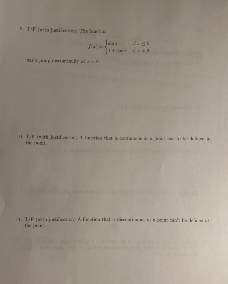 Solved 9. T/F (with justification) The function | Chegg.com