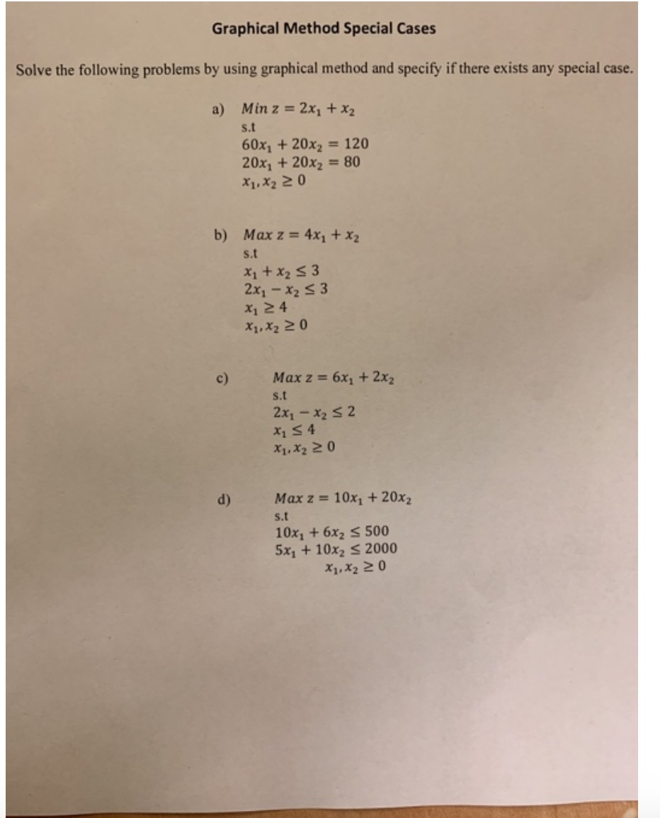 Solved Graphical Method Special Cases Solve the following | Chegg.com