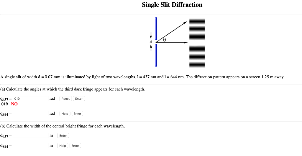 Solved Single Slit Diffraction A single slit of width d =007 | Chegg.com