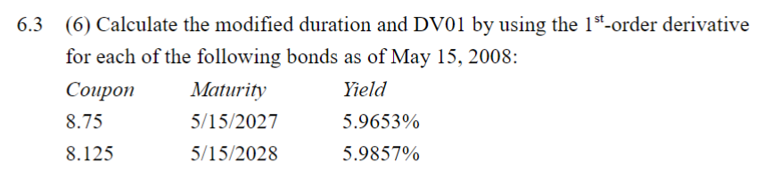 Solved 6.3 (6) ﻿Calculate the modified duration and DV01 ﻿by | Chegg.com