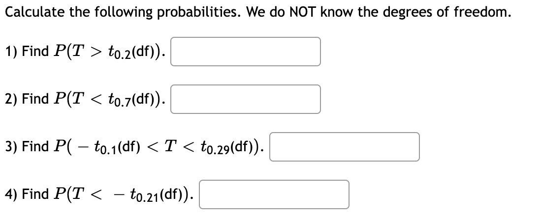 Solved Calculate the following probabilities. We do NOT know | Chegg.com