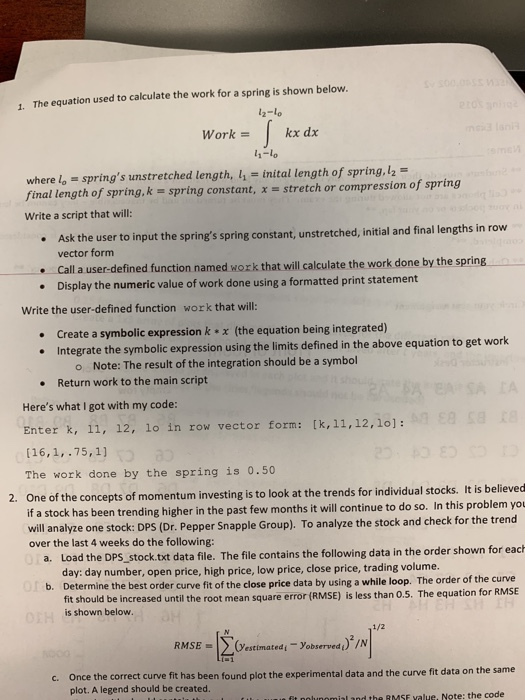 Solved The equation used to calculate the work for a spring | Chegg.com