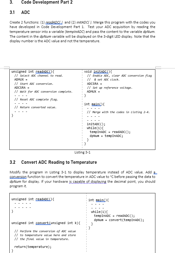 Solved 3. Code Development Part 2 3.1 ADC Create 2 | Chegg.com