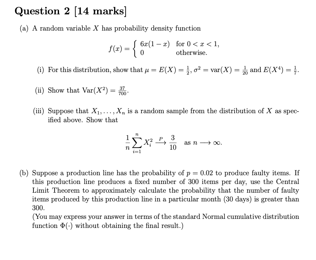 Solved Question 2 (14 marks] (a) A random variable X has | Chegg.com