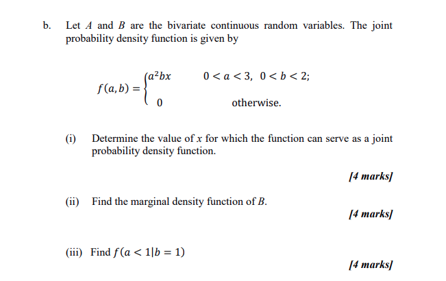 Solved b. Let A and B are the bivariate continuous random | Chegg.com