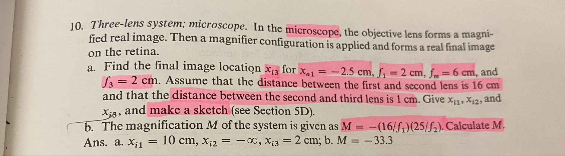 Solved 10. Three-lens system; microscope. In the microscope, | Chegg.com