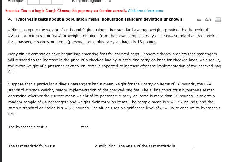 Solved Atempts! Keep the Highest: /IU Attention: Due to a | Chegg.com