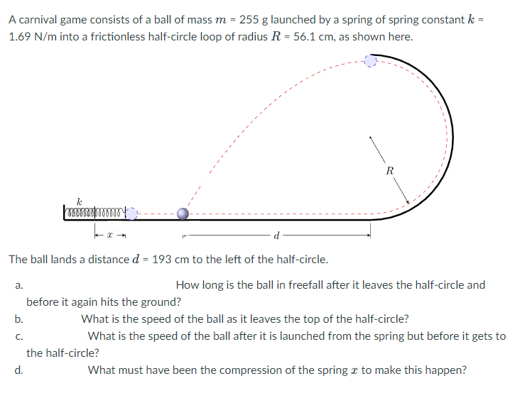 Solved A carnival game consists of a ball of mass m=255 g | Chegg.com