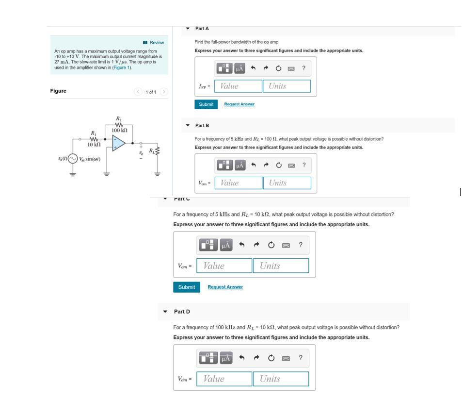 Solved Part A Find the full-power bandwidth of the op amp. | Chegg.com