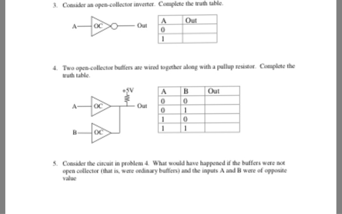 Solved 3. Coosider an open-collector inverter. Complete the | Chegg.com