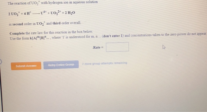 Solved The reaction of UO2 with hydrogen ion in aqueous | Chegg.com