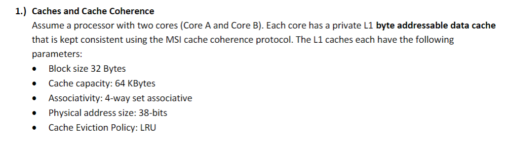 Solved 1.) Caches and Cache Coherence Assume a processor | Chegg.com
