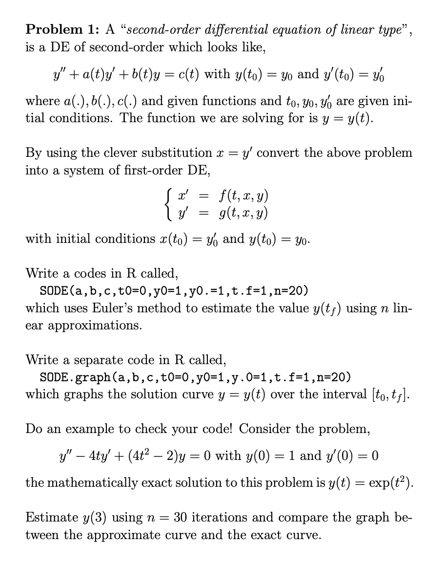 Solved Problem 1: A "second-order differential equation of | Chegg.com