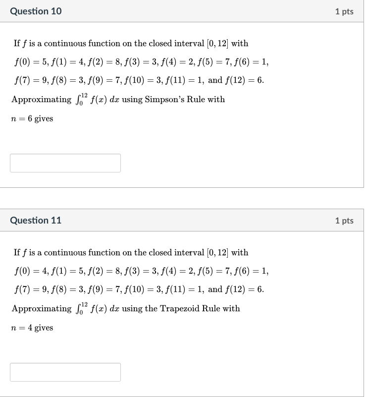Solved Question 10 1 pts If f is a continuous function on | Chegg.com