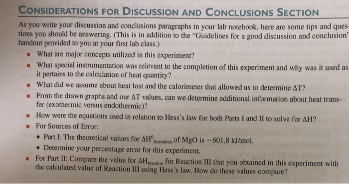 Solved CONSIDERATIONS FOR DISCUSSION AND CONCLUSIONS SECTION | Chegg.com