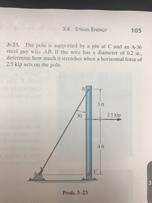 Solved 3.4 STRAIN ENERGY 105 3-23· The pole is supported by | Chegg.com