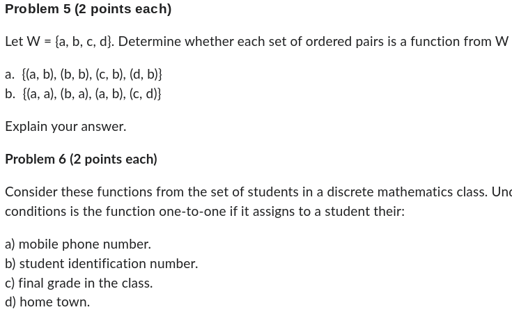 Solved Let W={a,b,c,d}. Determine whether each set of | Chegg.com