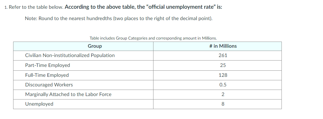 Solved 1. Refer to the table below. According to the above | Chegg.com