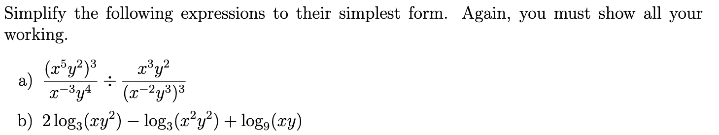 Solved Simplify the following expressions to their simplest | Chegg.com