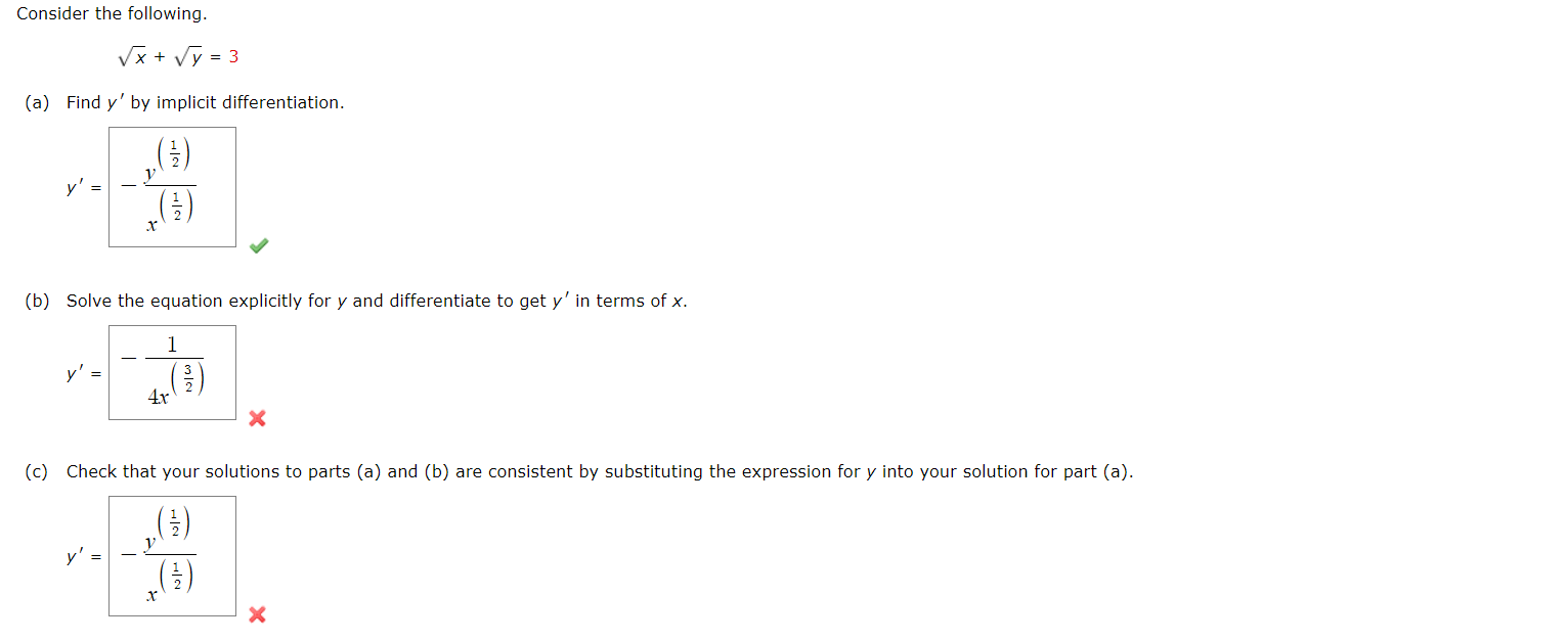 Solved Consider the following. x6−y1=7 (a) Find y′ by | Chegg.com
