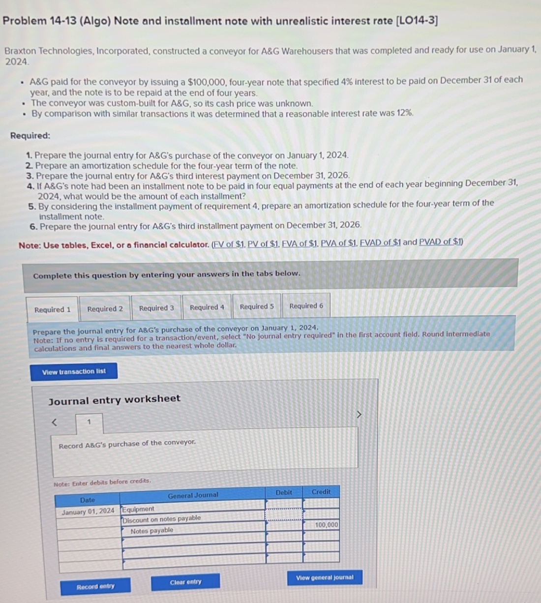 Solved Problem 14-13 (Algo) ﻿Note and installment note with | Chegg.com