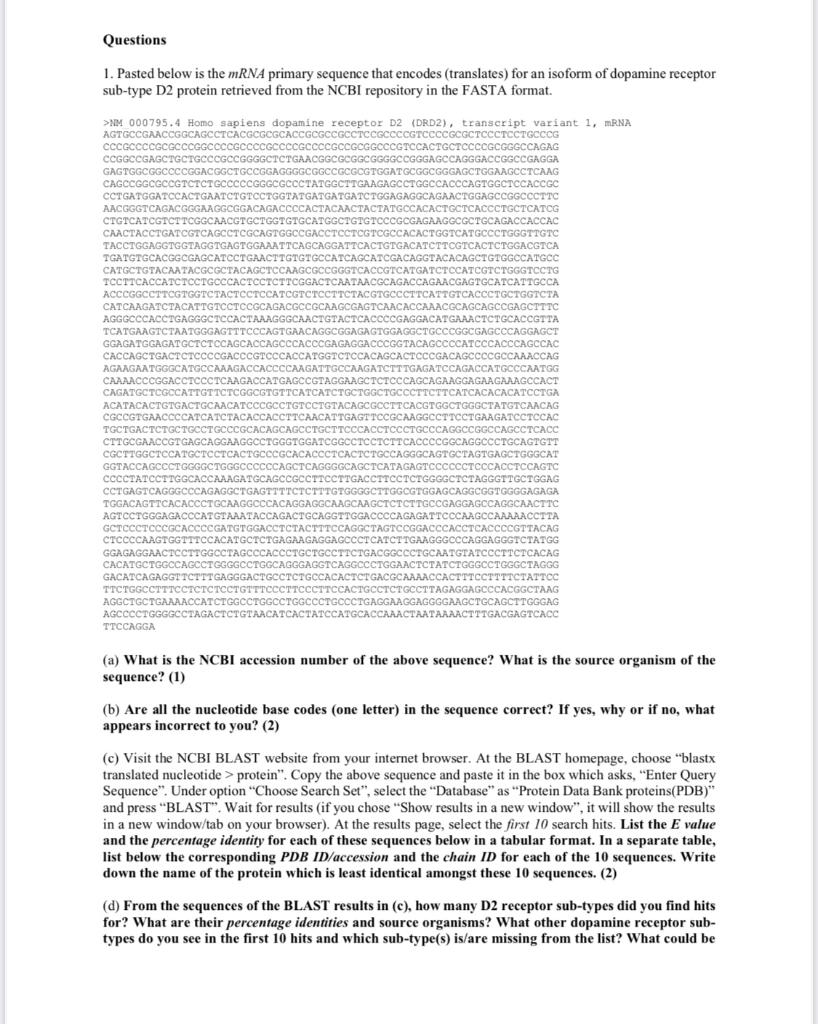 Solved Questions 1. Pasted below is the mRNA primary | Chegg.com