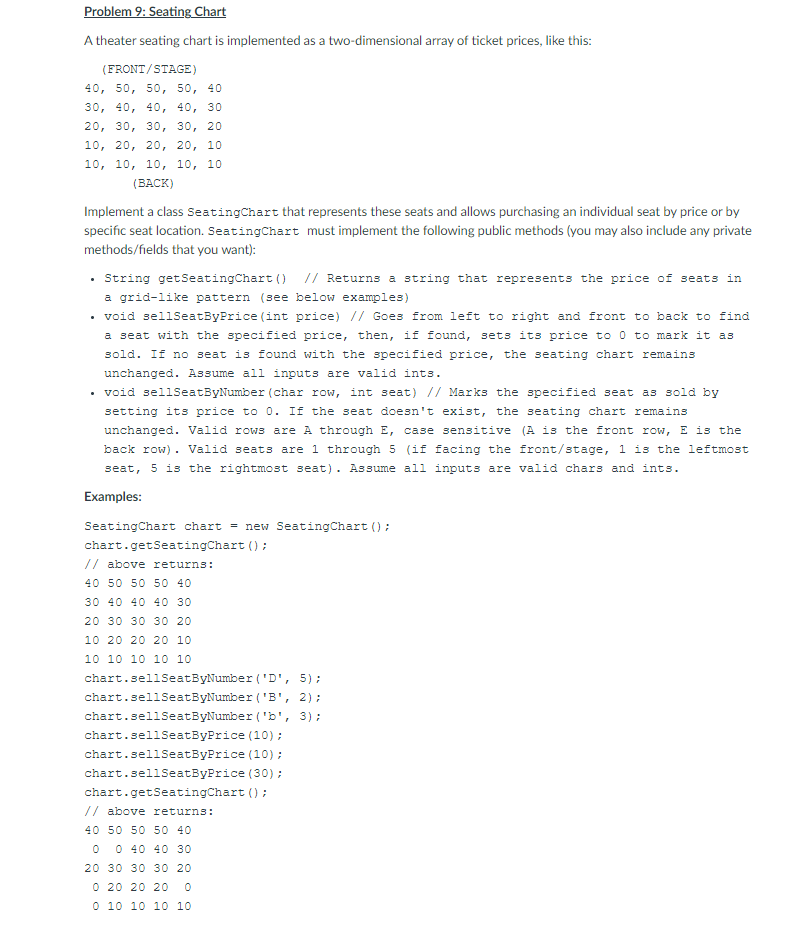 Solved Problem 9: Seating Chart A theater seating chart is | Chegg.com