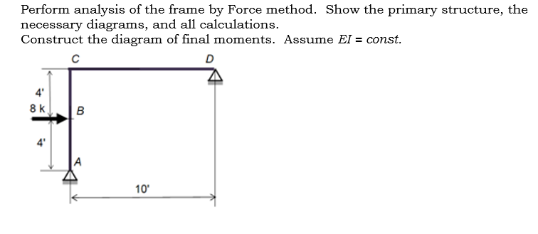 Solved Perform analysis of the frame by Force method. Show | Chegg.com